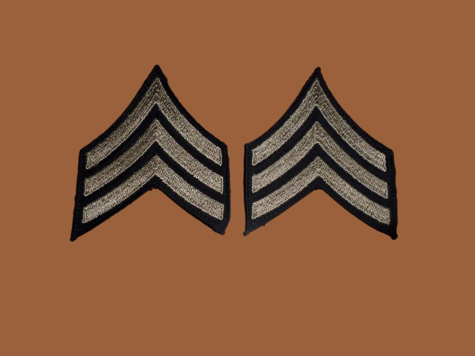 ORIGINAL U.S ARMY WWII SERGEANT STRIPES SILVER ON BLACK TWILL PATCHES ...