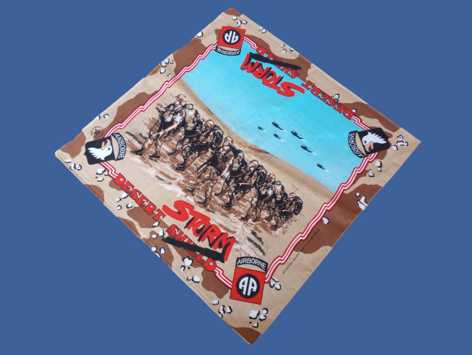 VINTAGE NEW OLD STOCK MILITARY BANDANA DESERT STORM/SHIELD 101st 82nd ...