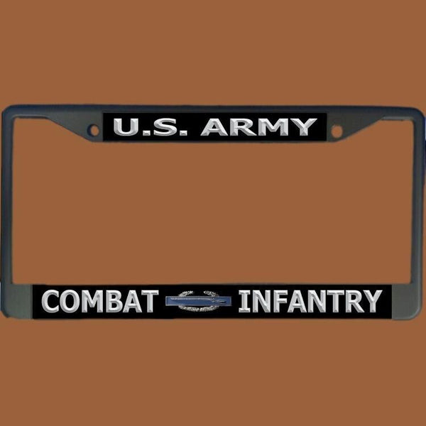 U.S ARMY COMBAT INFANTRY BLACK POWDER COATED METAL LICENSE PLATE FRAME ...