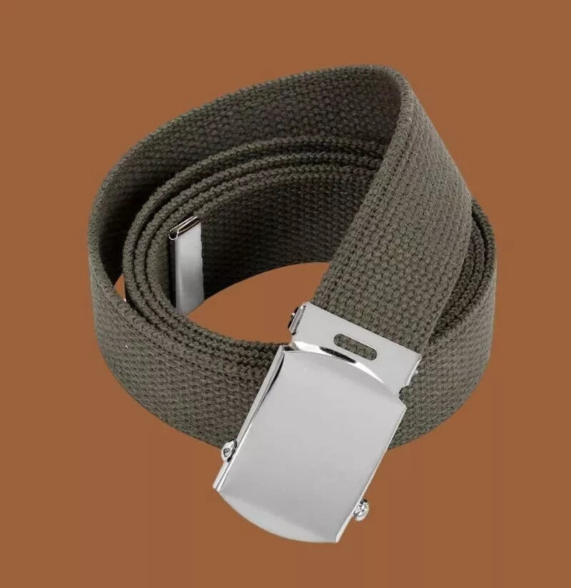 MILITARY HEAVY GRADE OD GREEN WEB BELT SILVER NICKLE PLATED BUCKLE U.S ...