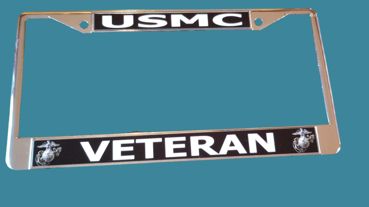 U.S MILITARY MARINE CORPS VETERAN CHROME METAL LICENSE PLATE FRAME NEW ...