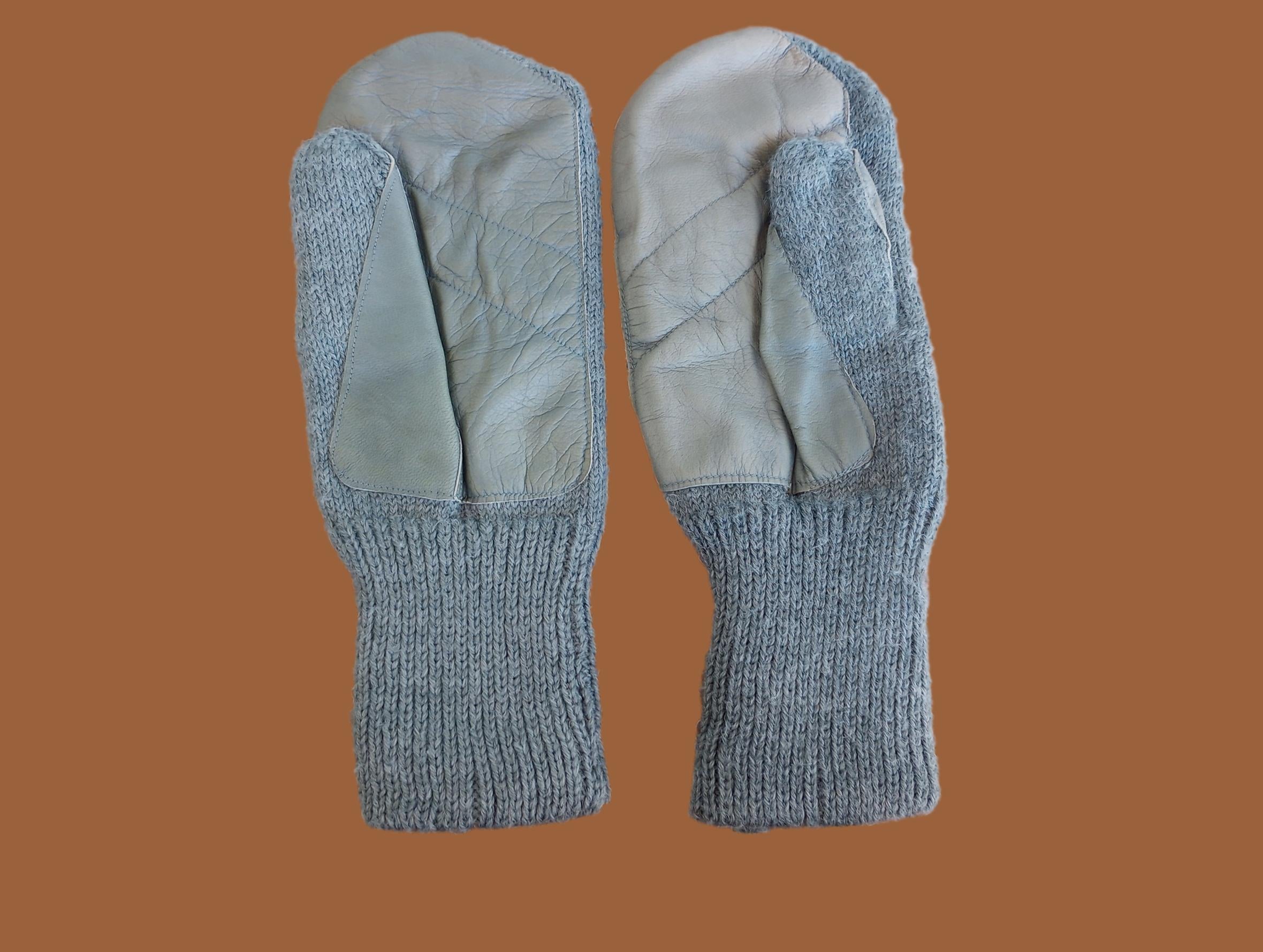 SWISS MILITARY WOOL MITTENS ARMY COLD WEATHER LEATHER PALMS SURPLUS ...