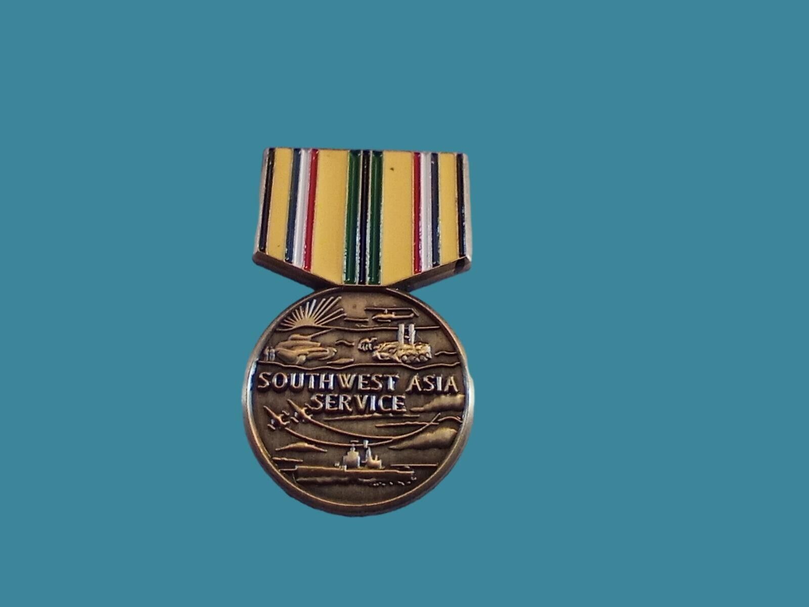 U.S MILITARY SOUTHWEST ASIA SERVICE MEDAL HAT LAPEL PIN GULF WARS MINI ...