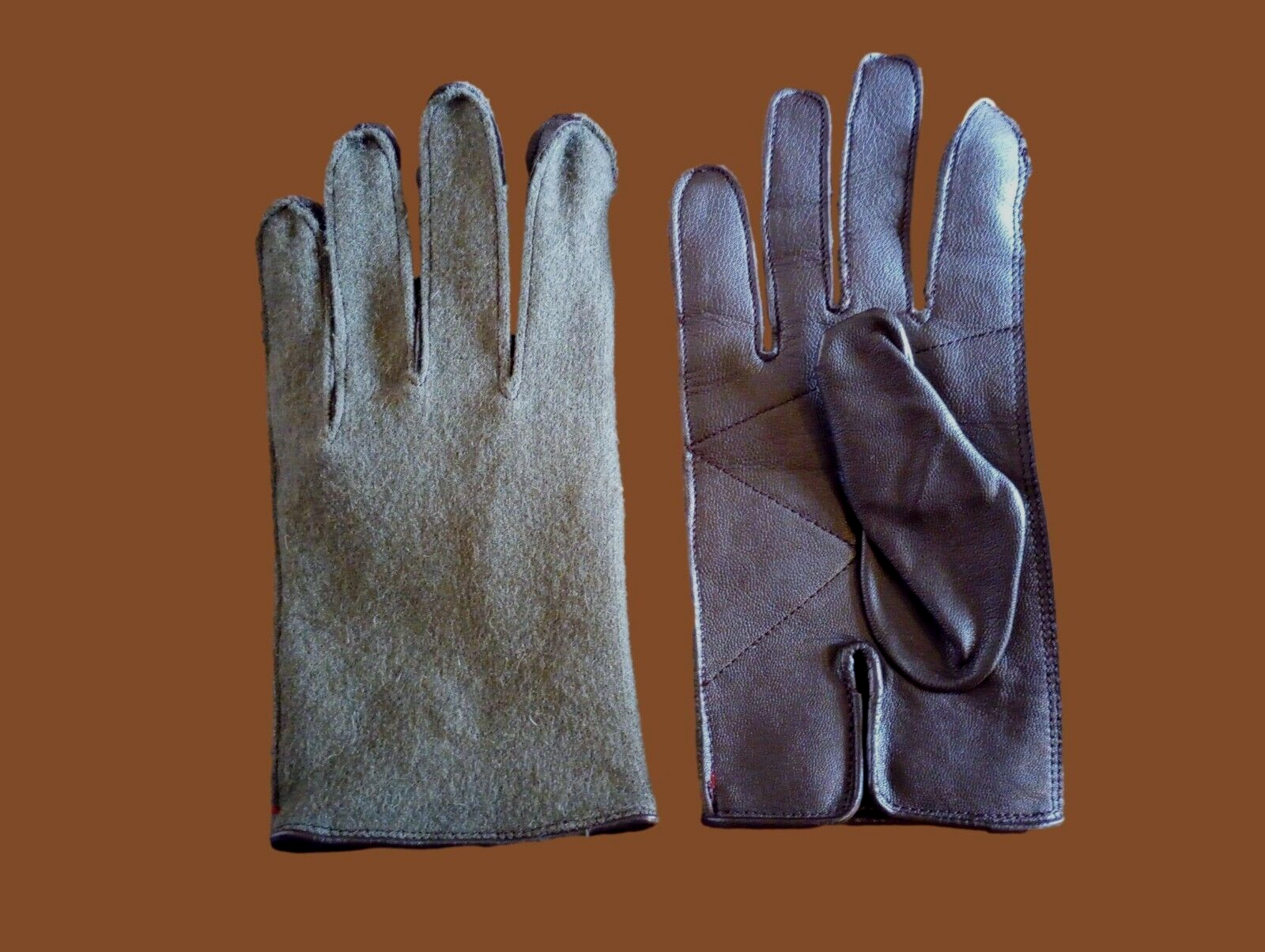 French Military WWII Style Leather Wool Gloves Original Surplus New Un ...