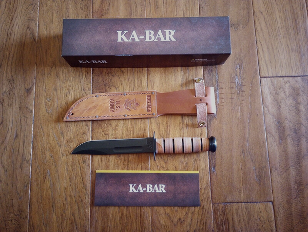 U.S MILITARY ARMY KA-BAR KNIFE & LEATHER SHEATH KABAR FULL SIZE COMBAT ...