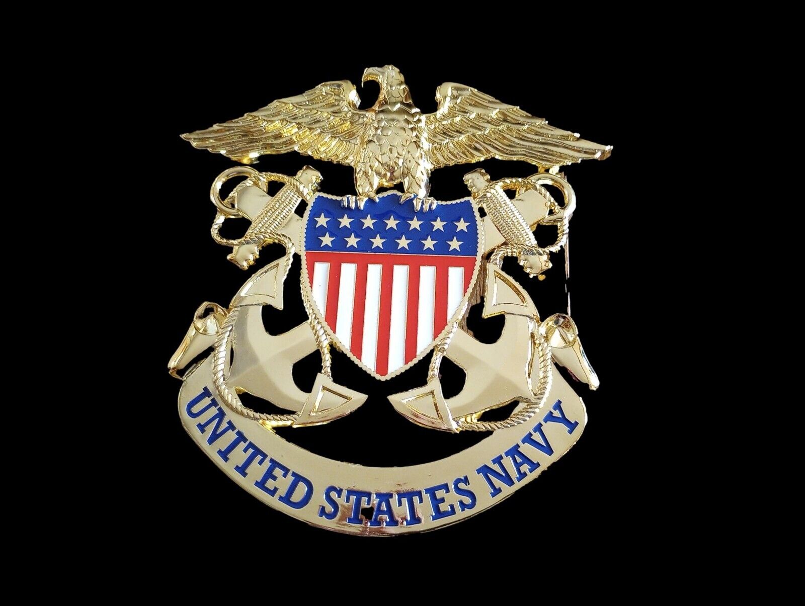 U.S NAVY WALL MEDALLION PLAQUE SHADOW BOX EAGLE SHIELD & ANCHORS INSIG ...