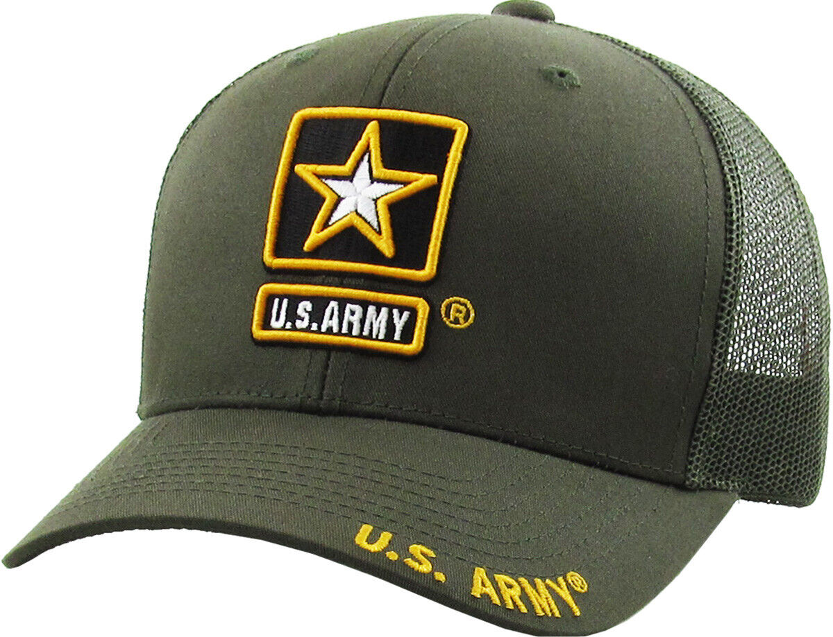 U.S Army Hat Cap Cotton Mesh Back OD Green Baseball Cap Army Star Logo ...