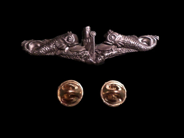U.S MILITARY NAVY SILVER ENLISTED SUBMARINE PIN BADGE DOUBLE CLUTCH BA ...