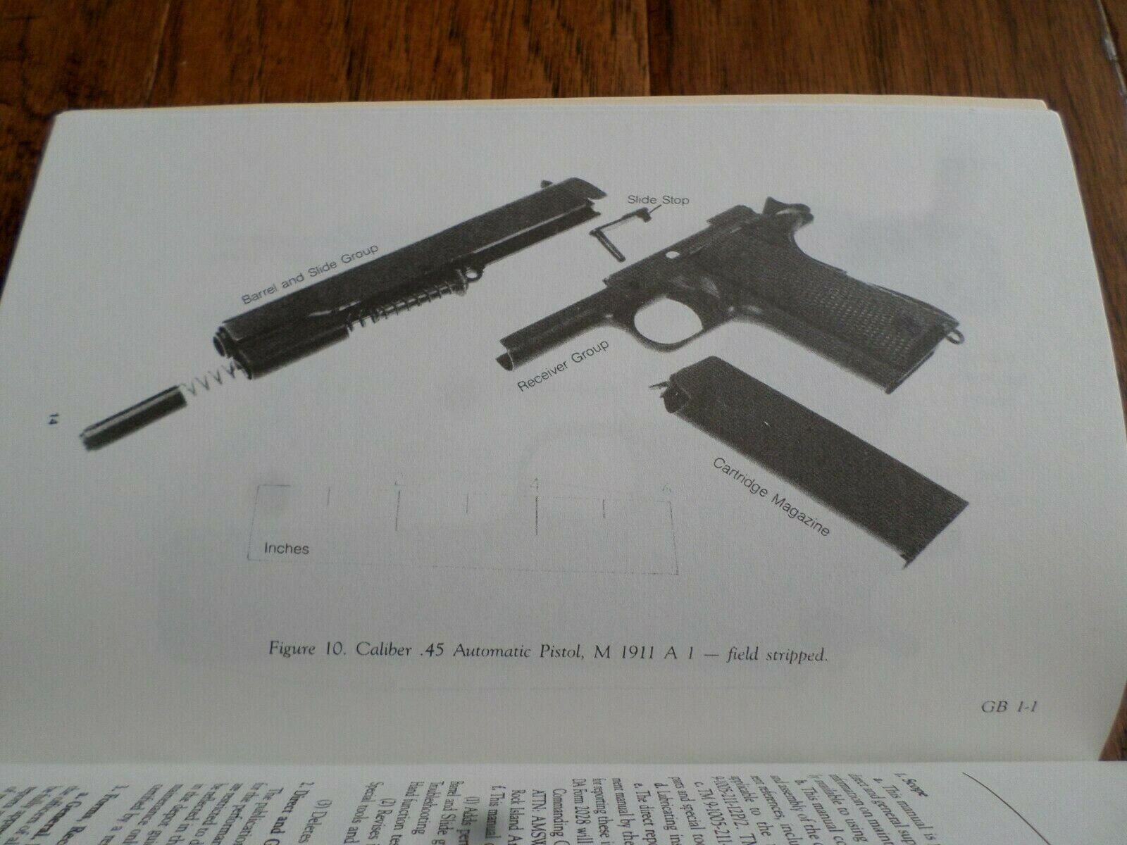U.S ARMY M1911A1 45 PISTOL HANDBOOK MAINTENANCE OPERATION. TM BOOK ...