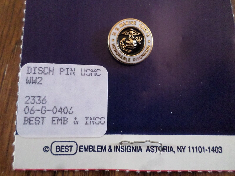 MARINE CORPS HONORABLE DISCHARGE LAPEL PIN TIE TAC EGA USA MADE WW2 RE ...