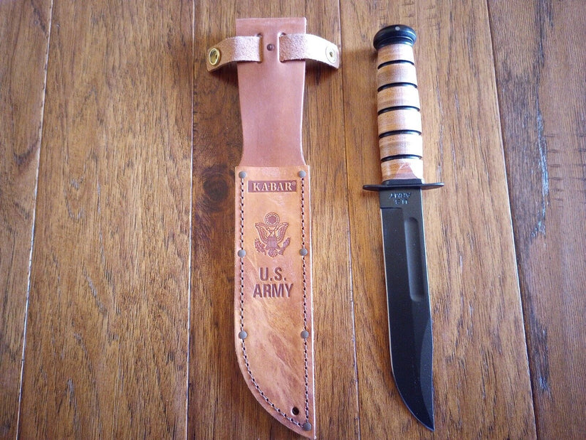 U.S MILITARY ARMY KA-BAR KNIFE & LEATHER SHEATH KABAR FULL SIZE COMBAT ...