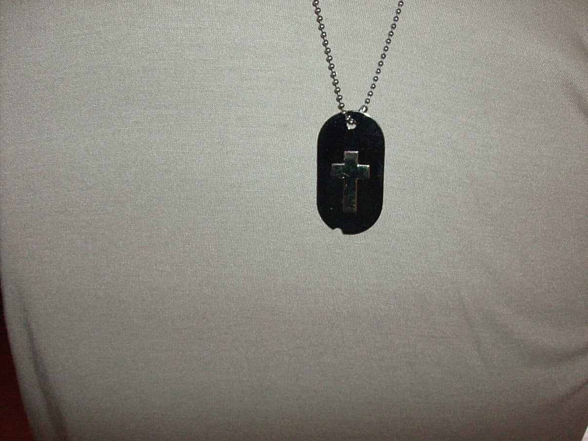 U.S MILITARY STYLE DOG TAG AND CHAIN WITH CHRISTIAN GOLD CROSS INSIGNI ...