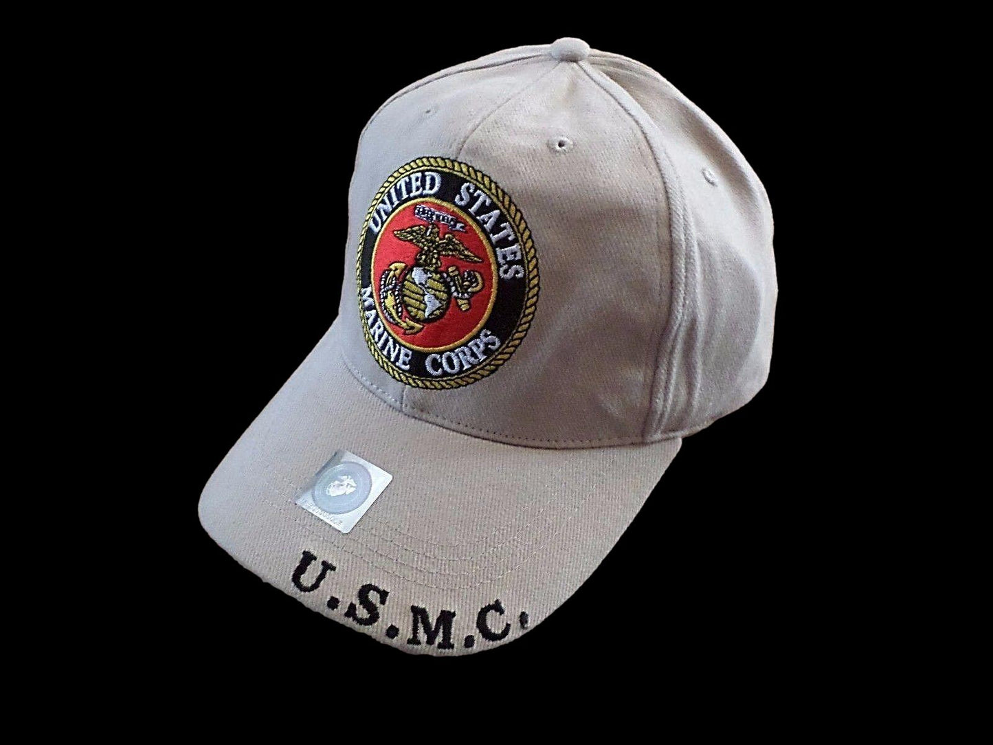 NEW U.S MILITARY MARINE CORPS EMBROIDERED KHAKI HAT CAP OFFICIAL LICEN ...
