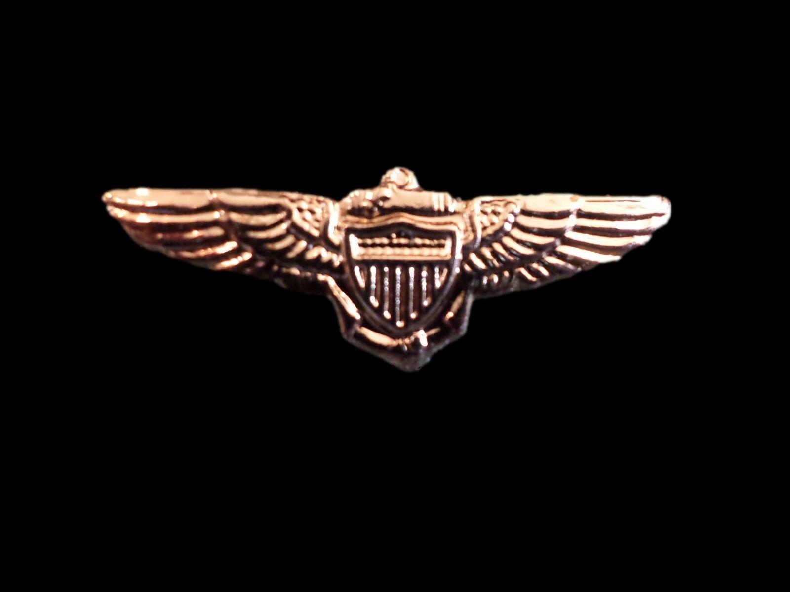 U.S MILITARY NAVY MINIATURE GOLD PILOT WINGS 1 1/4" INCHES WIDE HAT PI ...